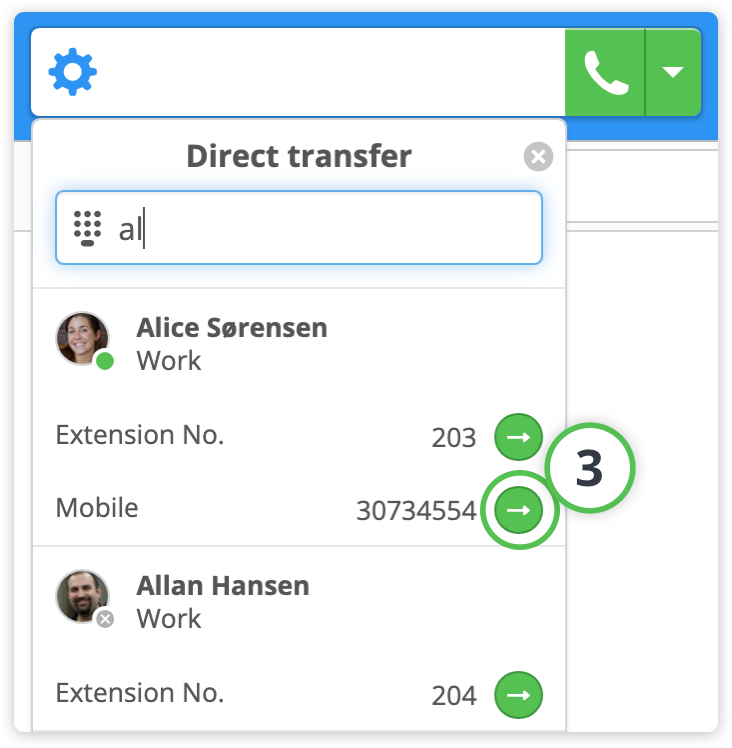 Direct transfer with softphone