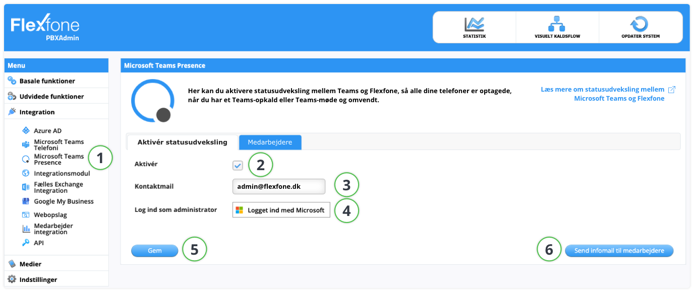 How do I set up presence exchange between Microsoft Teams and Flexfone?
