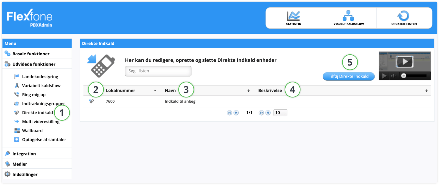 Direct Dial in PBXAdmin